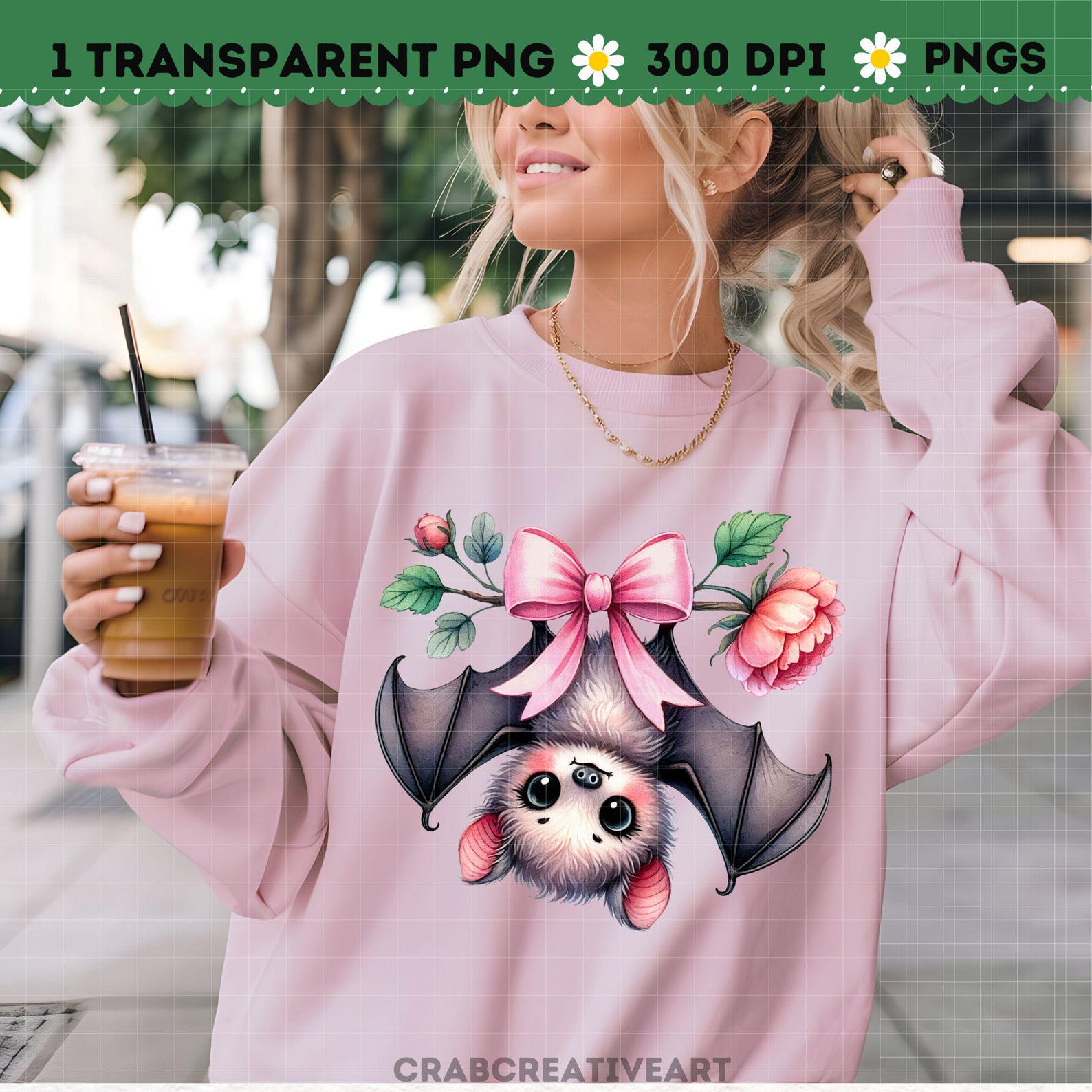 Coquette Bat With Pink Bow and Rose Halloween PNG - Halloween Bat ...