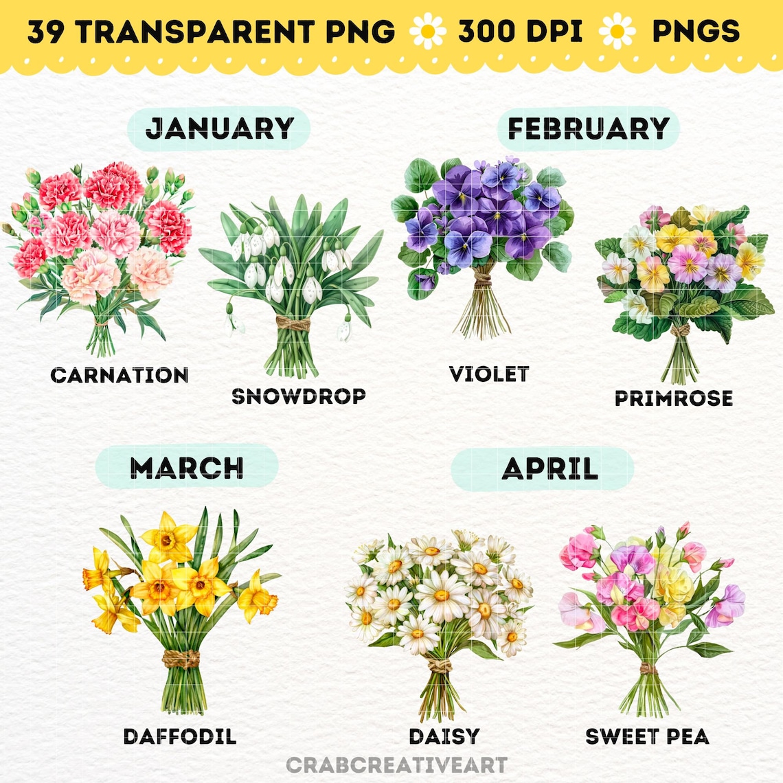 Birth Month Flower Clipart, Watercolor Birth Month Flower, Watercolor ...