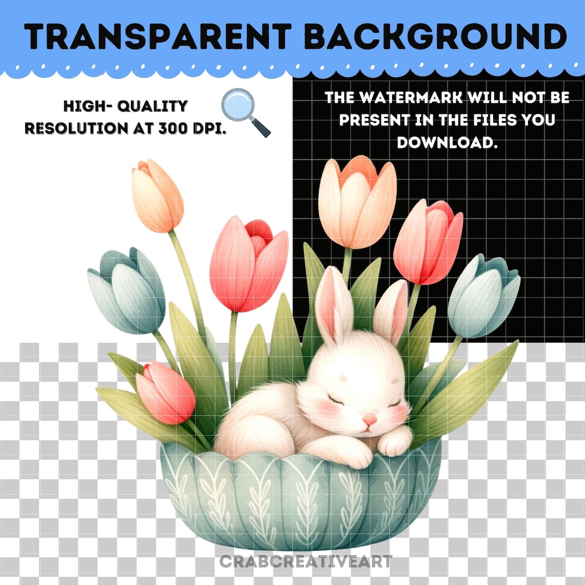 Watercolor Sleeping Bunny Clipart for Nursery Wall Art, Adorable Rabbit ...