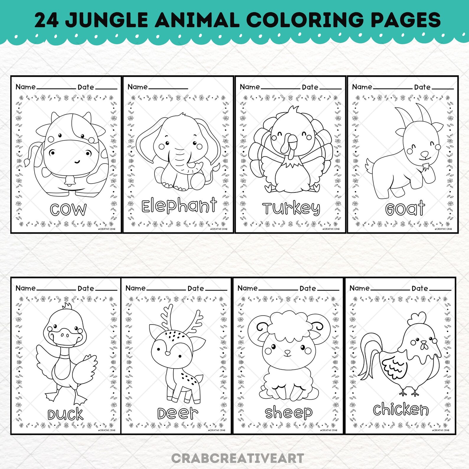 Jungle Animal Coloring Pages Adult and Kids Coloring Book, Animal ...