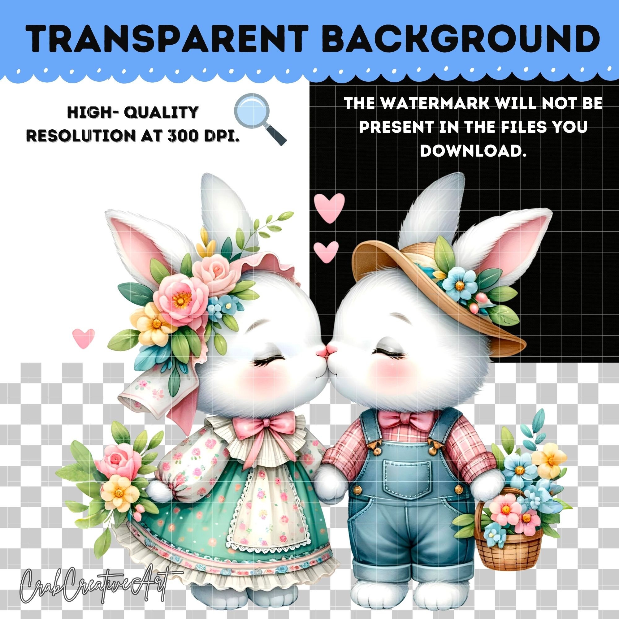 Farmhouse Bunny Clipart: Perfect Watercolor Easter Bunnies for ...