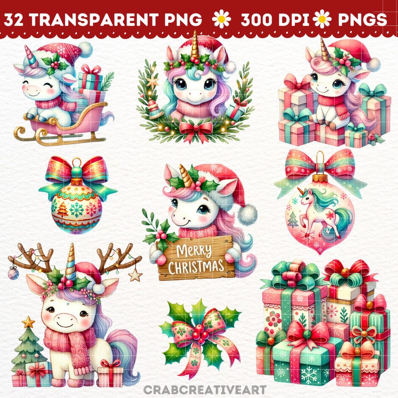 Magical Unicorn Graphics Kawaii Christmas Unicorns PNG Christmas ...
