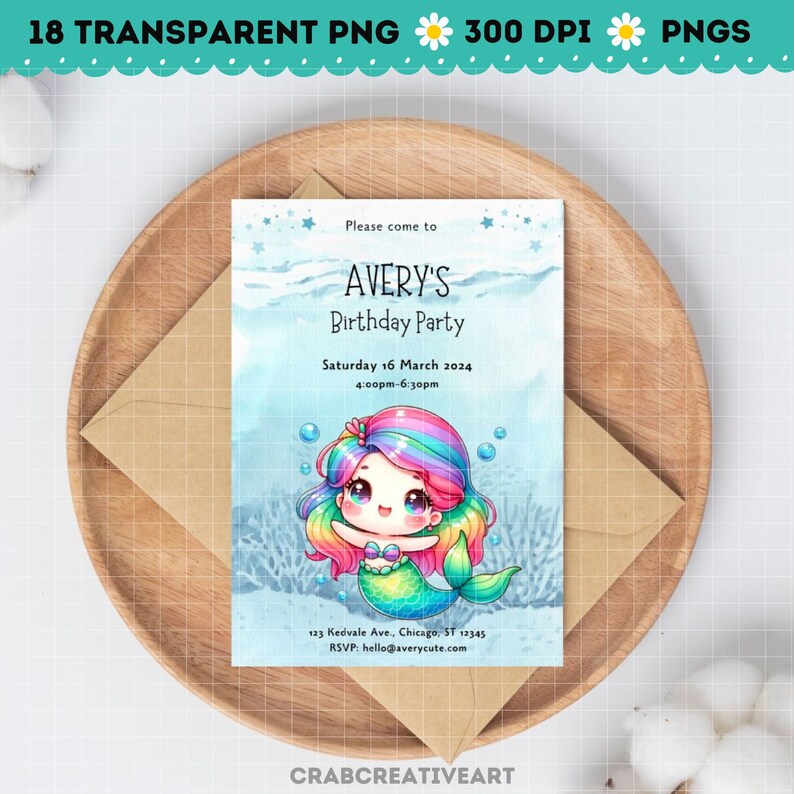 Mermaid Clipart, Rainbow Mermaid PNG, Printable Watercolor Clipart ...