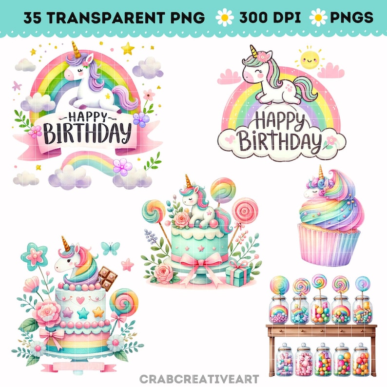 Sweet Magic Unicorns Watercolor Clipart Rainbow Unicorn PNG Unicorn ...