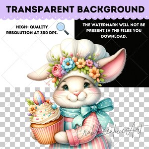 Cute Easter Bunny Clipart, Watercolor Decorations With Cake Cupcake ...