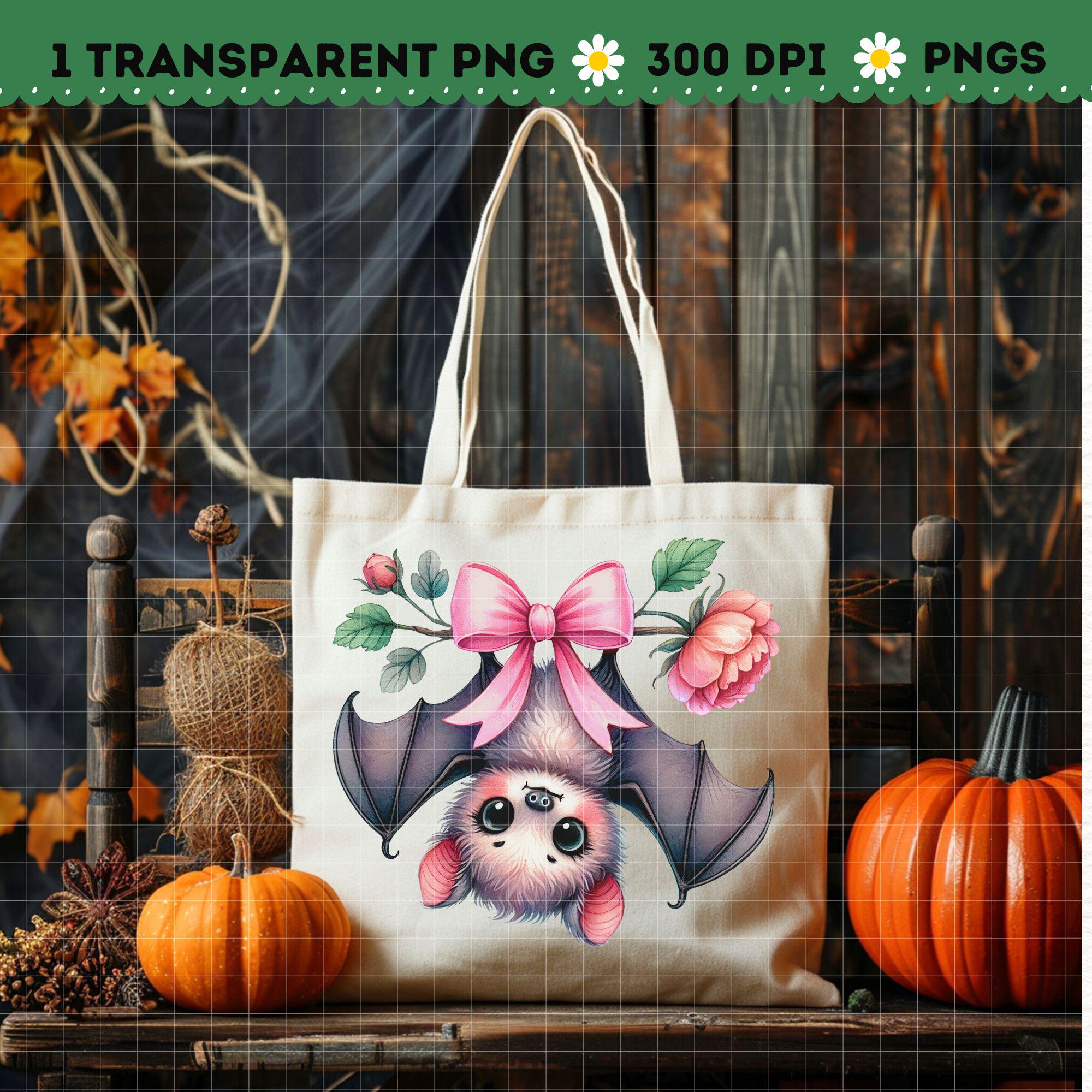 Coquette Bat With Pink Bow and Rose Halloween PNG - Halloween Bat ...