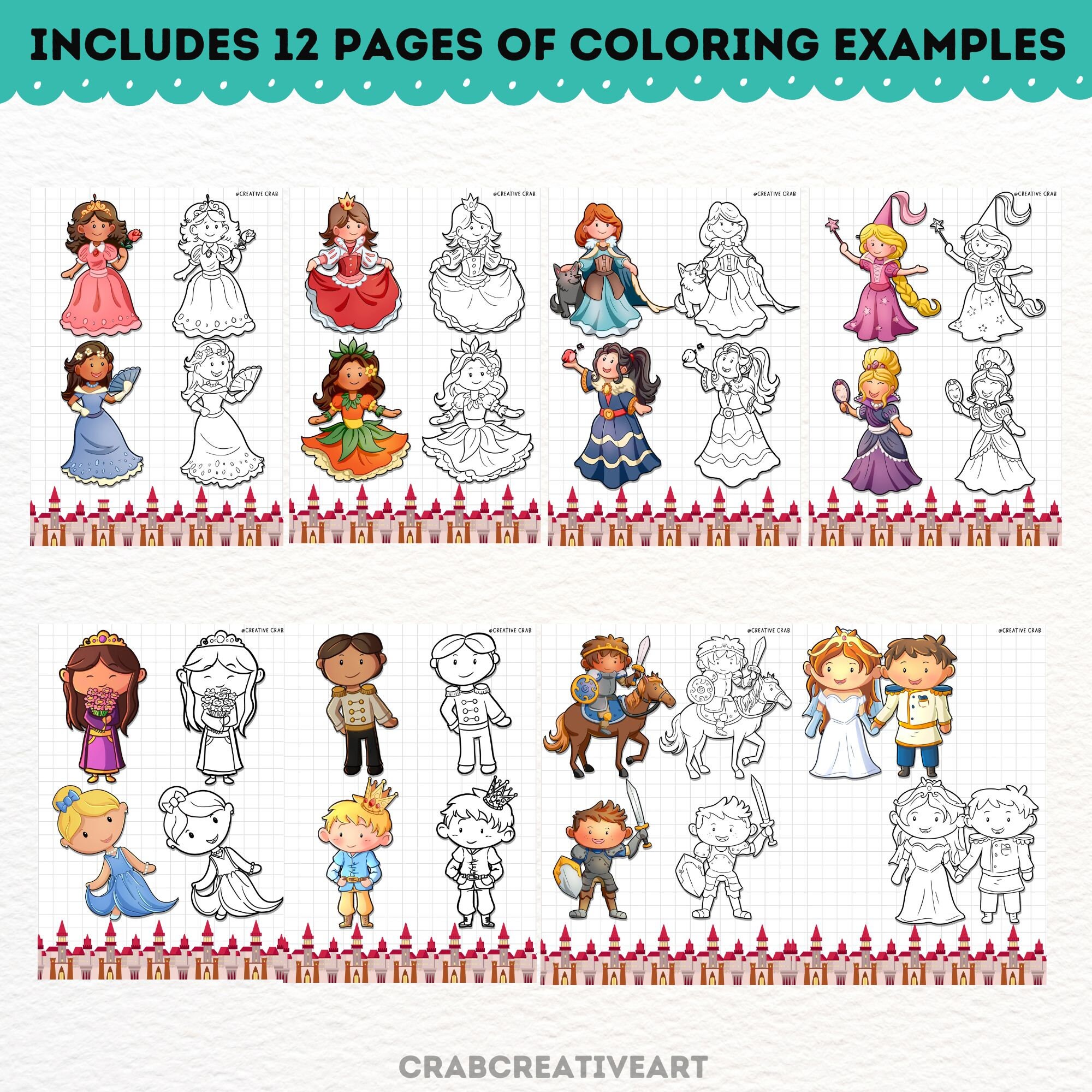 Princess and Prince Coloring Pages | Cartoon Coloring Book, Fairytale ...