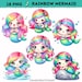 Mermaid Clipart, Rainbow Mermaid PNG, Printable Watercolor Clipart ...