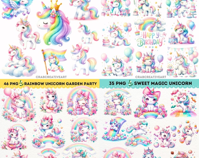 Rainbow Unicorn Clipart, Cute Unicorn PNG, Unicorn Birthday Party Clip ...