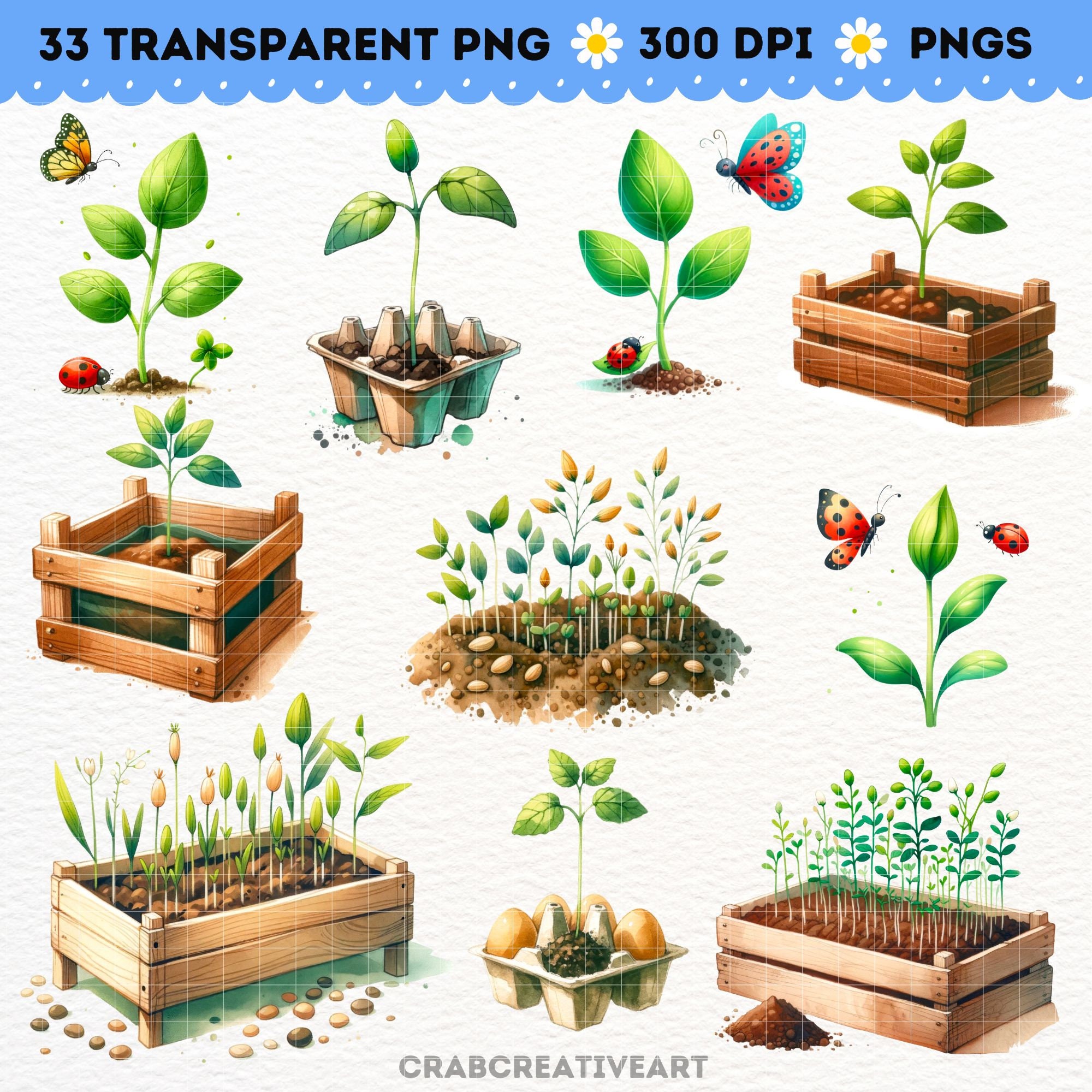 Watercolor Plant Sprouts Clipart, Plant Growth Process Illustrations ...
