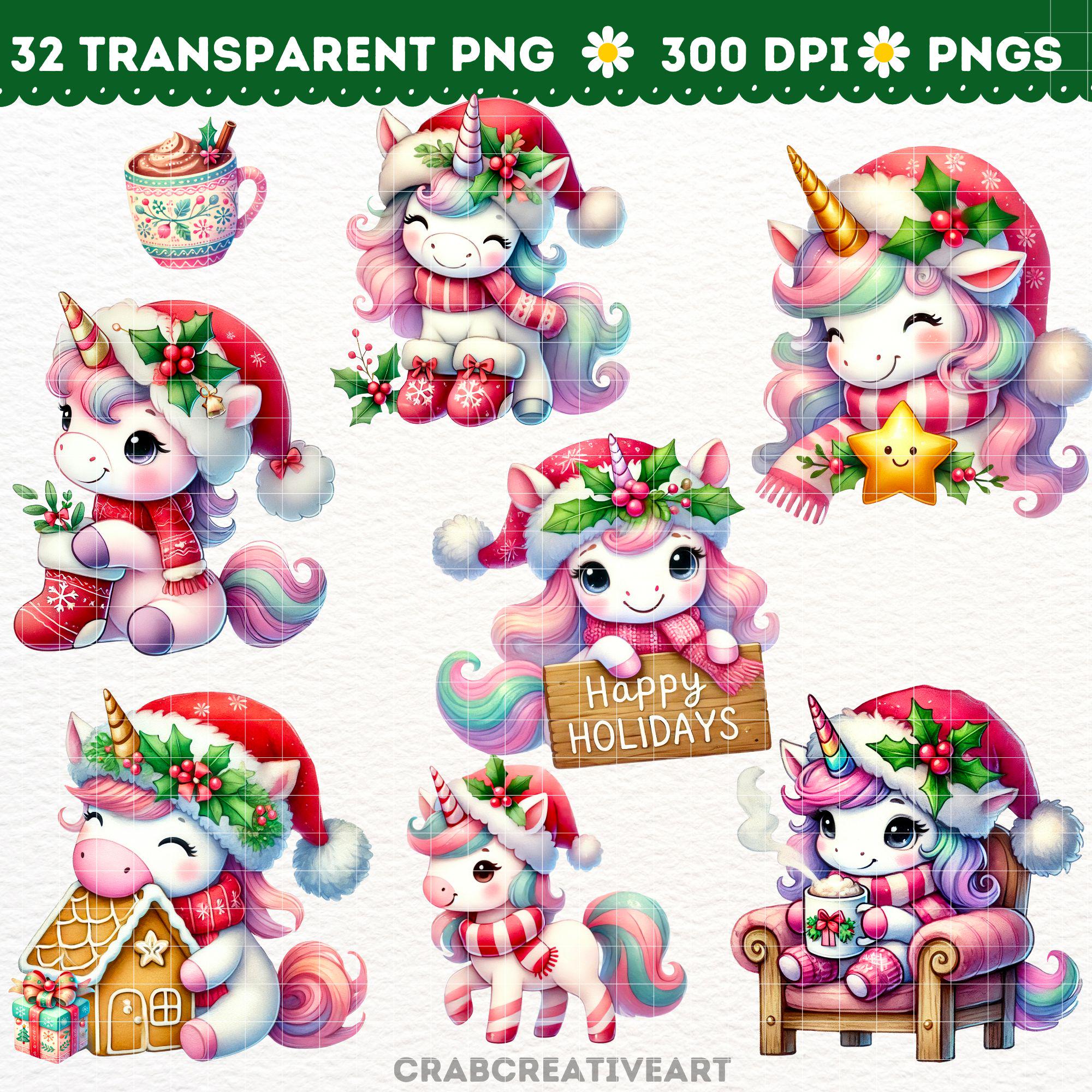 Kawaii Christmas Unicorns PNG - Cute Christmas Unicorns Clipart - Cute ...