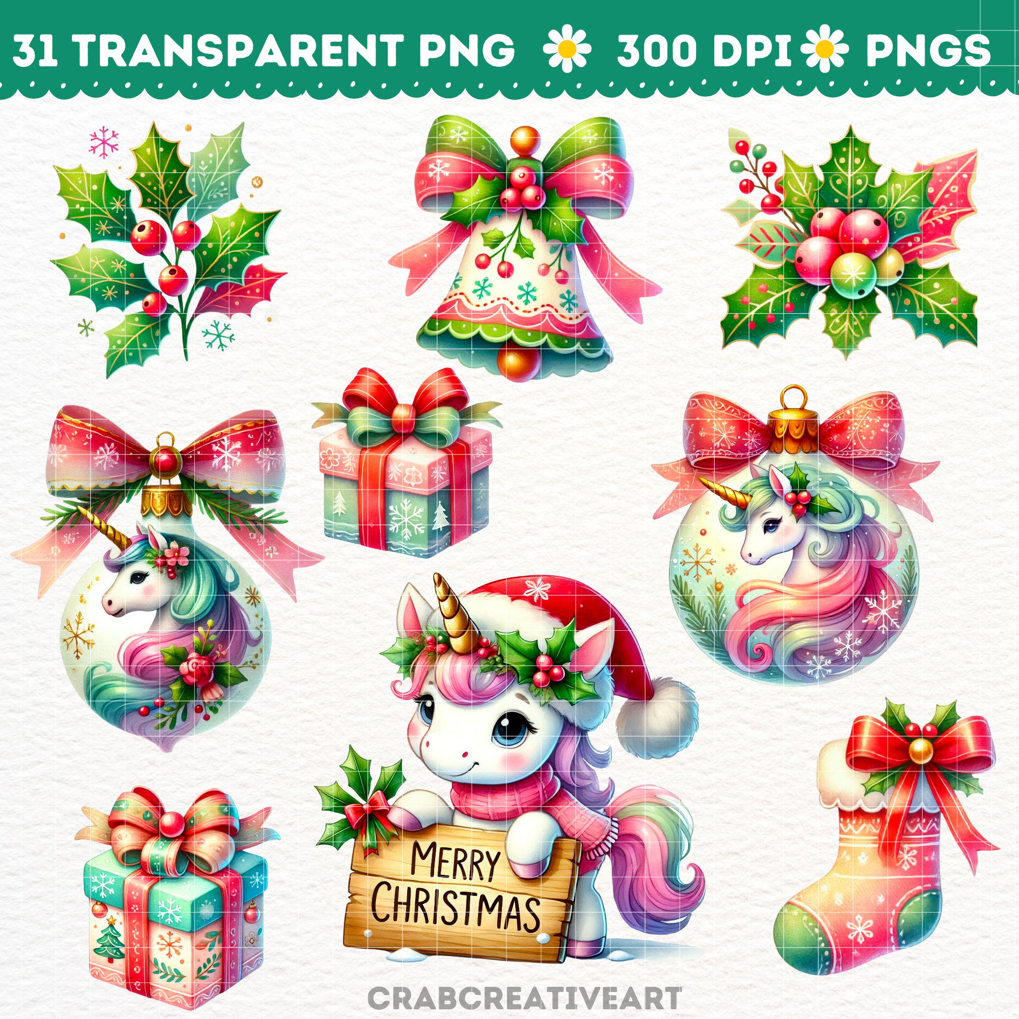 Baby Christmas Unicorn Clipart - Winter Unicorn Clipart - Rainbow ...