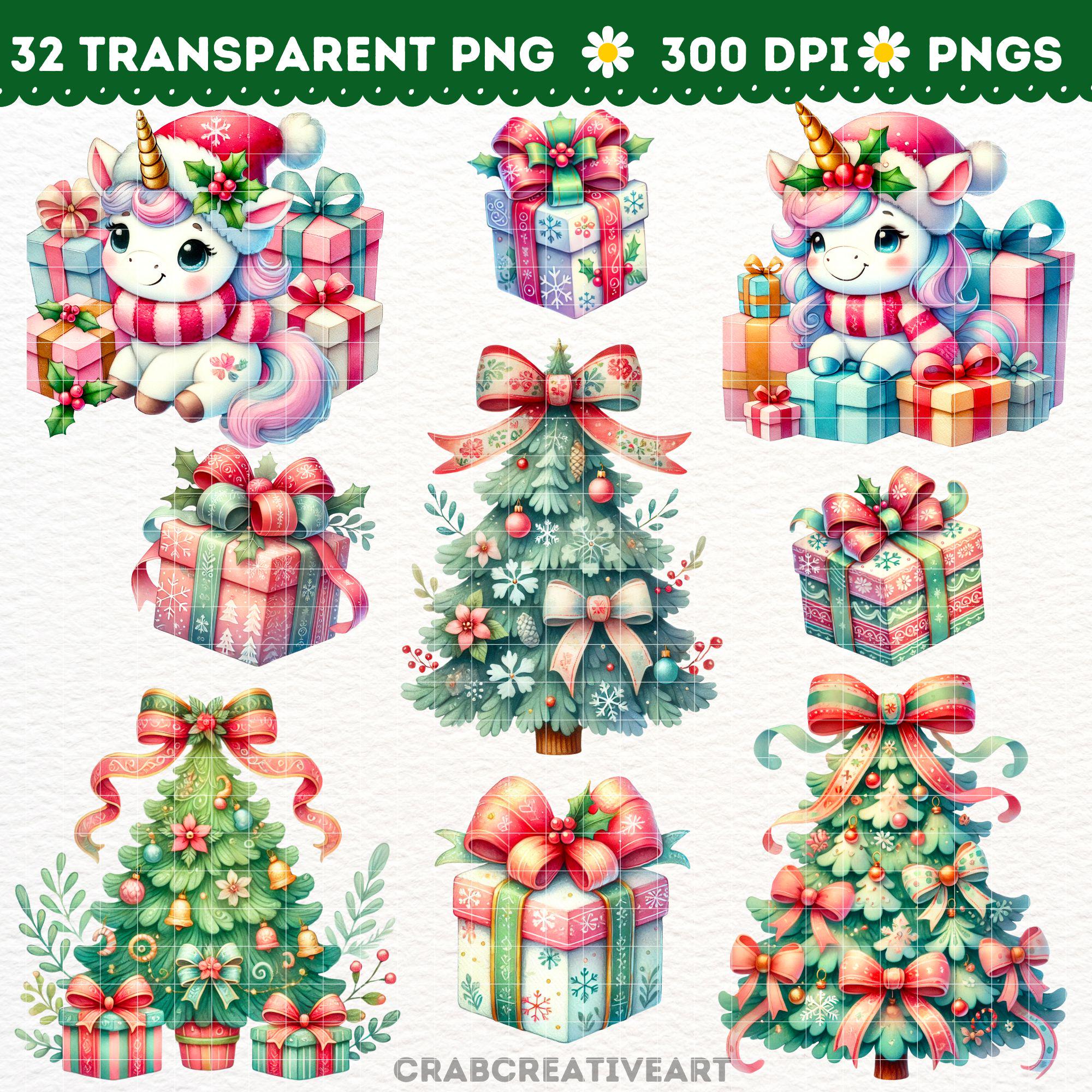 Kawaii Christmas Unicorns PNG - Cute Christmas Unicorns Clipart - Cute ...