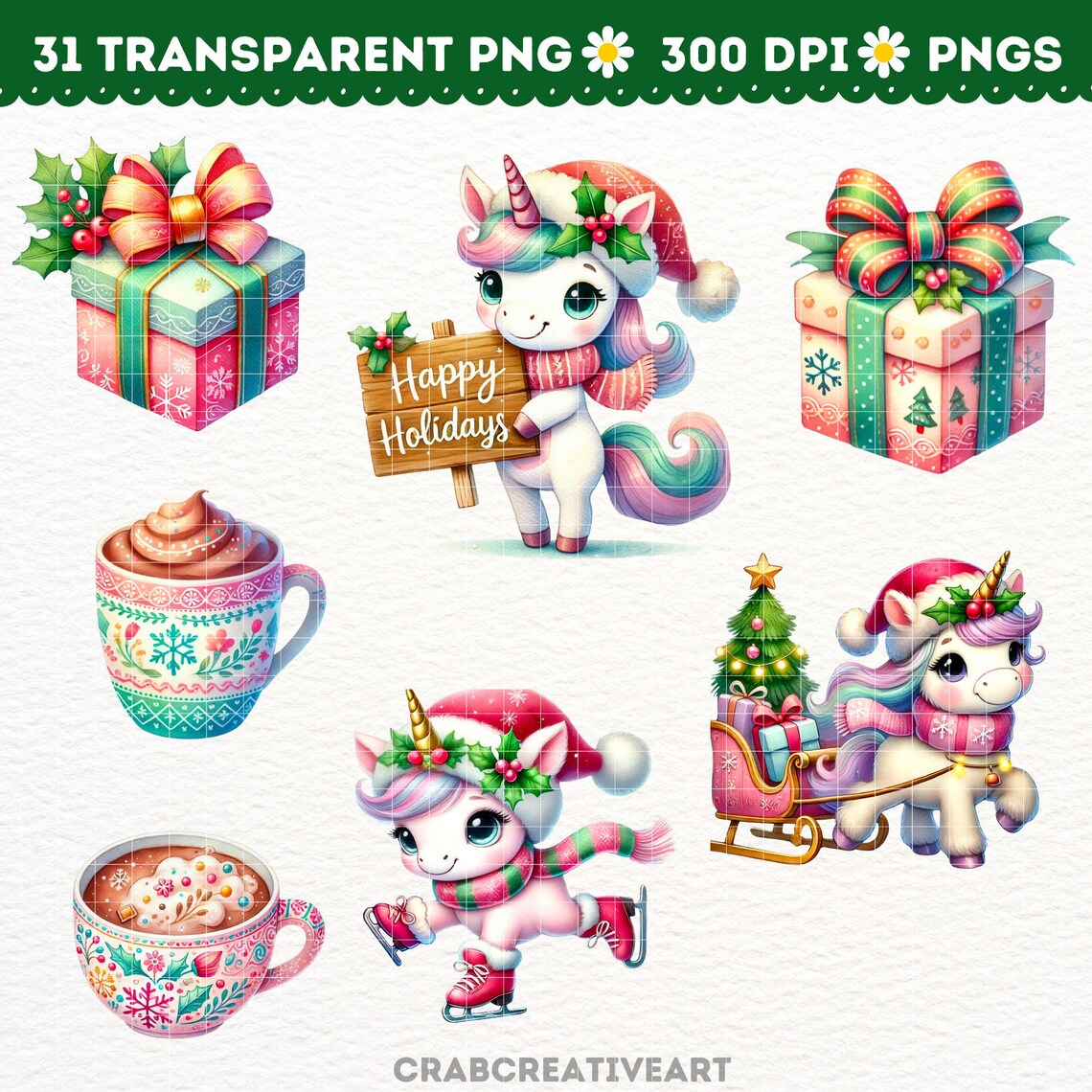 Christmas Unicorn Clipart, Cute Unicorn PNG, Unicorn Christmas Party ...