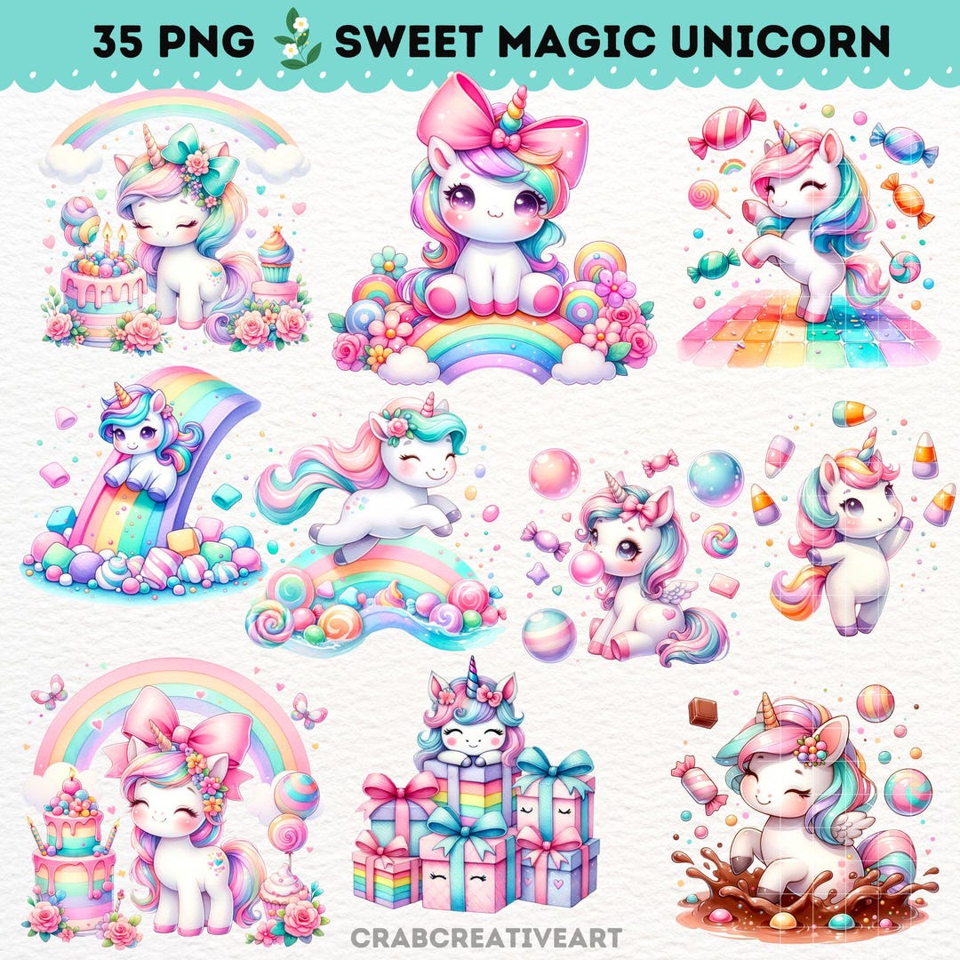 Sweet Magic Unicorns Watercolor Clipart - Rainbow Unicorn PNG - Unicorn ...