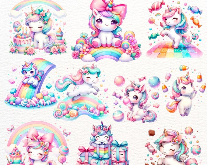 Rainbow Unicorn Clipart, Cute Unicorn PNG, Unicorn Birthday Party Clip ...