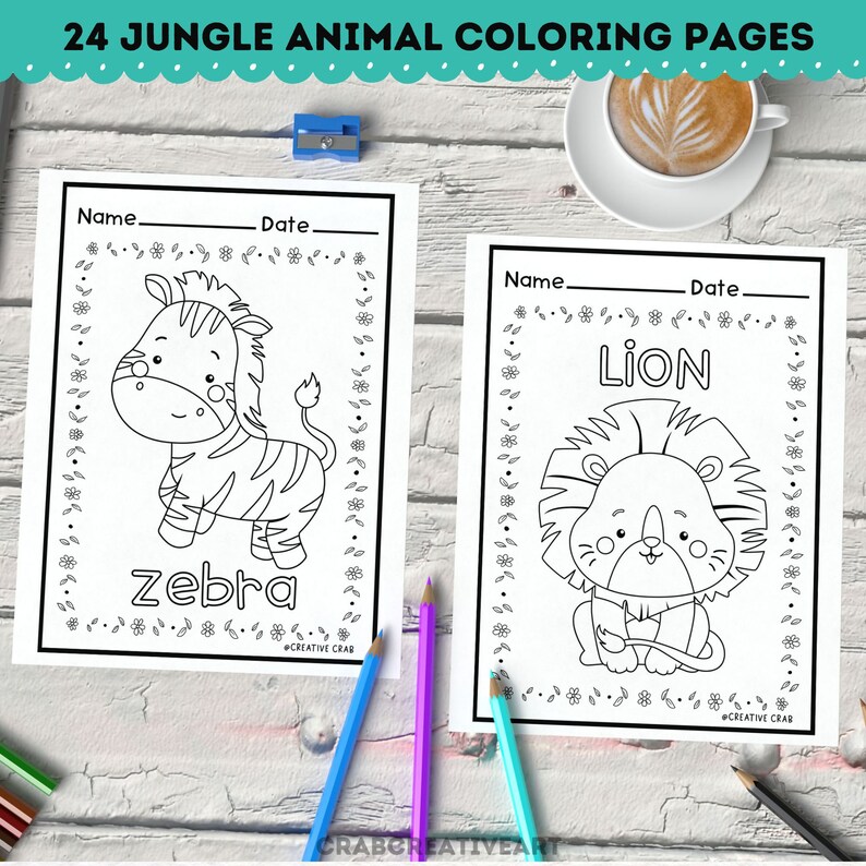 Jungle Animal Coloring Pages - Adult and Kids Coloring Book, Animal ...