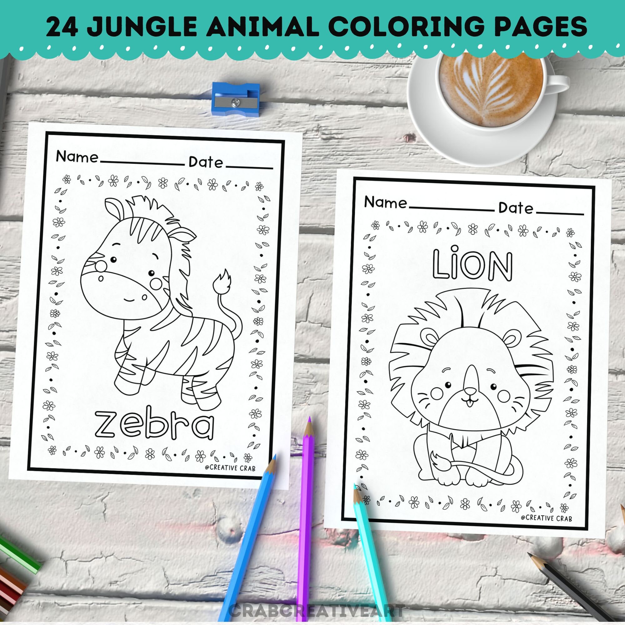 Jungle Animal Coloring Pages - Adult and Kids Coloring Book, Animal ...