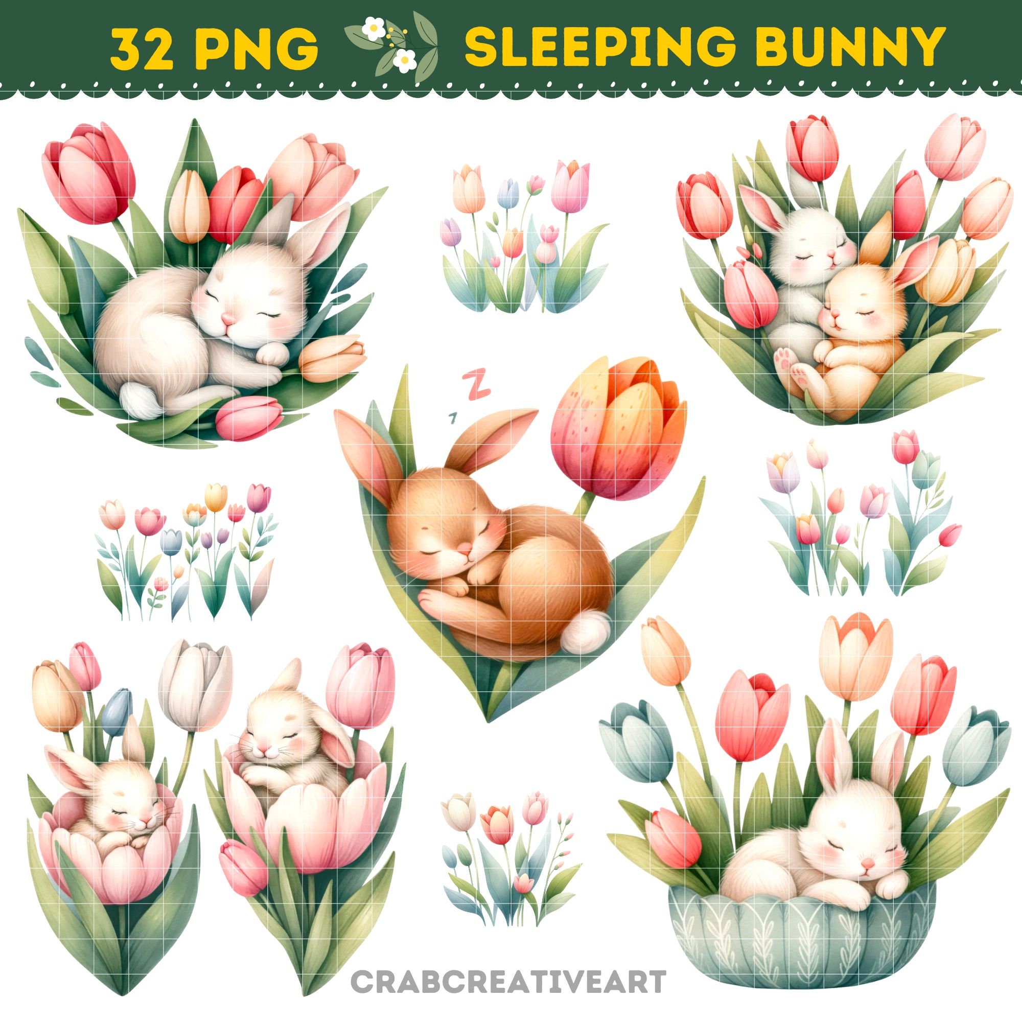 Watercolor Sleeping Bunny Clipart for Nursery Wall Art, Adorable Rabbit ...