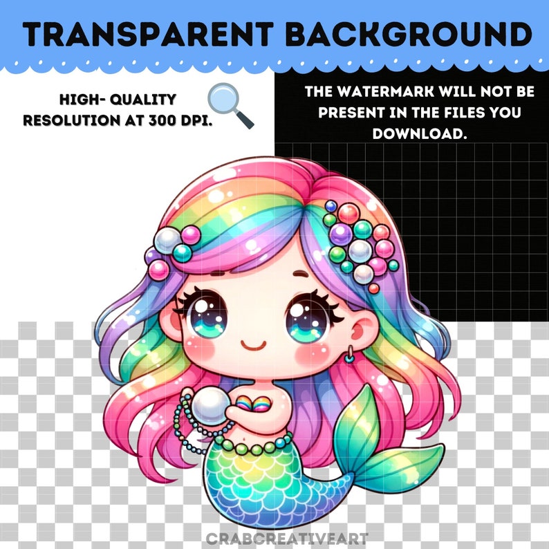 Mermaid Clipart, Rainbow Mermaid PNG, Printable Watercolor Clipart ...