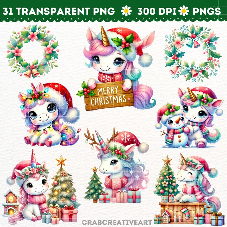 Christmas Unicorn Clipart, Cute Unicorn PNG, Unicorn Christmas Party ...