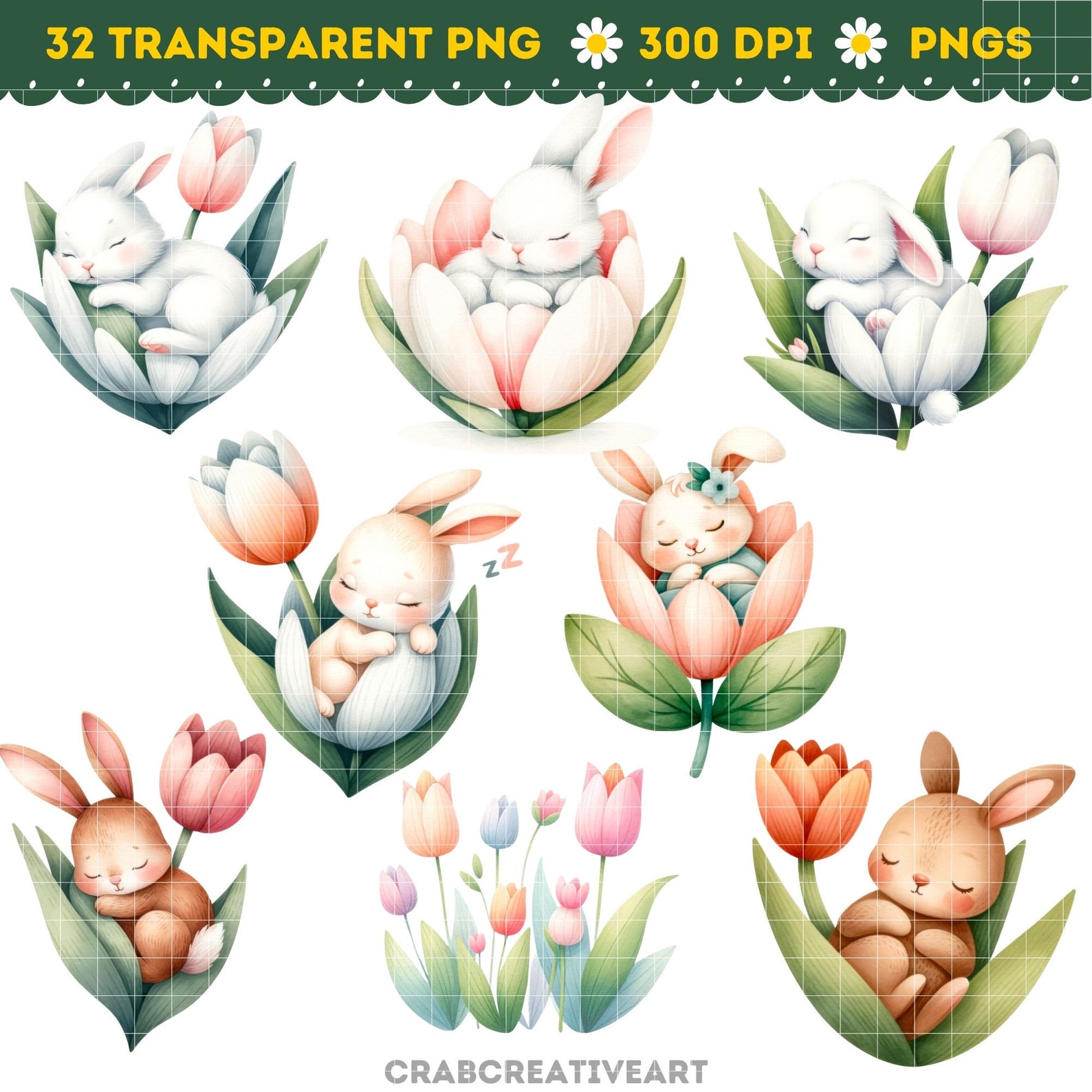 Watercolor Sleeping Bunny Clipart for Nursery Wall Art, Adorable Rabbit ...