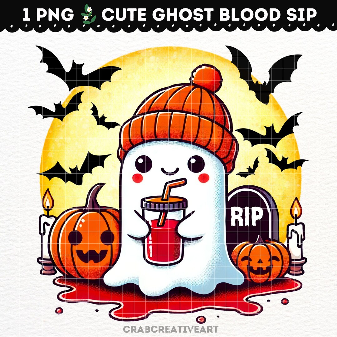 Cute Ghost Blood Sip PNG - Cute Ghost PNG - Halloween Clipart ...