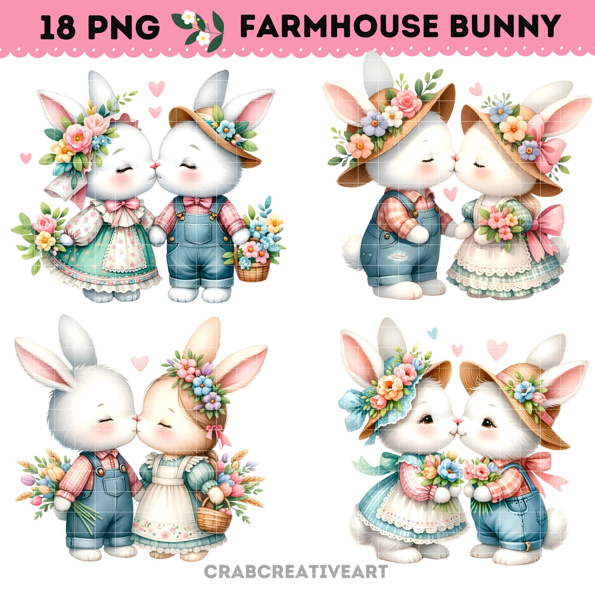 Farmhouse Bunny Clipart: Perfect Watercolor Easter Bunnies for ...