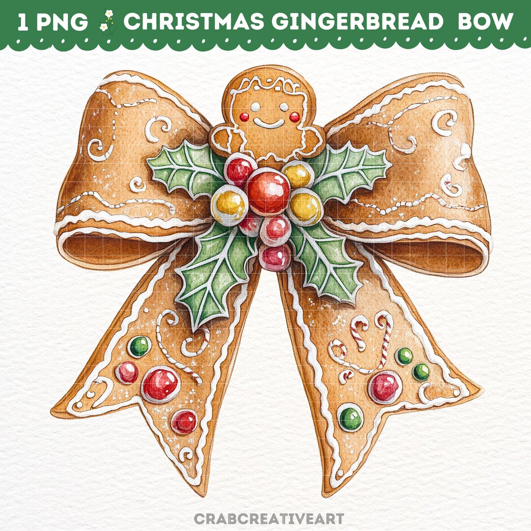 Gingerbread Man Clipart - Gingerbread Bow - Christmas Coquette Bow PNG ...