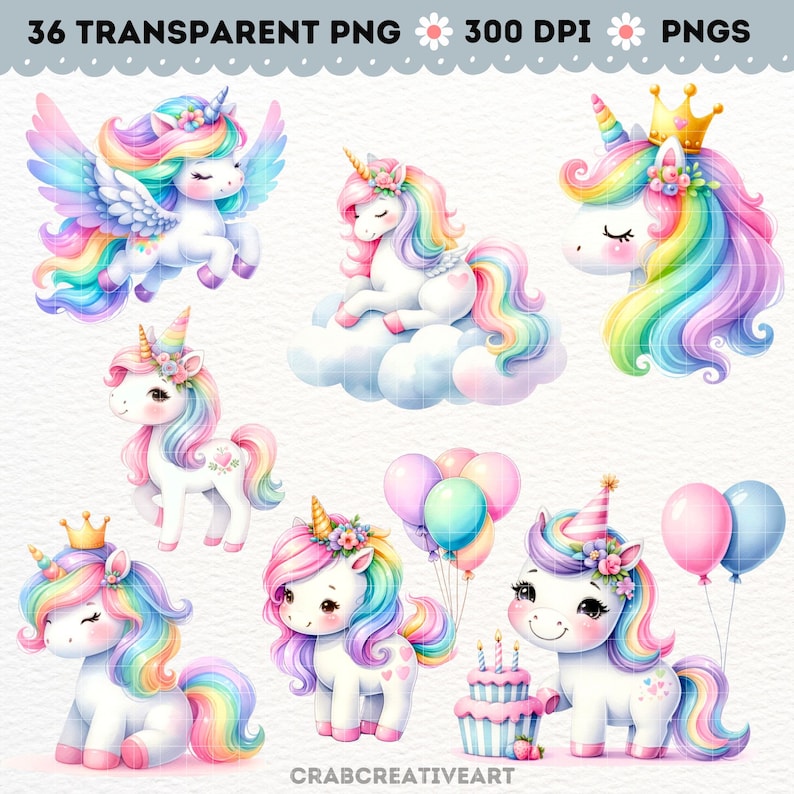 Rainbow Unicorn Clipart, Cute Unicorn PNG, Unicorn Birthday Party Clip ...