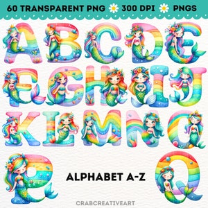 Mermaid Alphabet Clipart - Mermaid PNG - Rainbow Mermaid Clipart ...