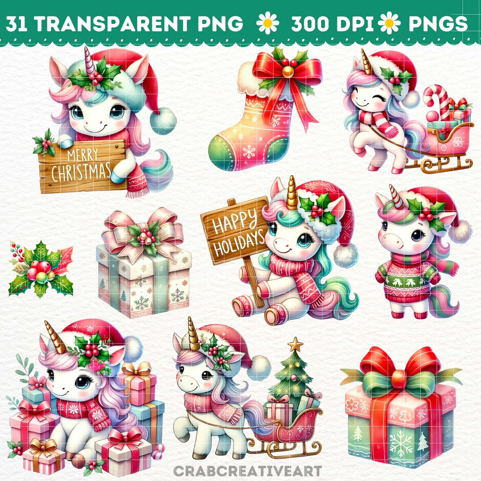 Baby Christmas Unicorn Clipart - Winter Unicorn Clipart - Rainbow ...
