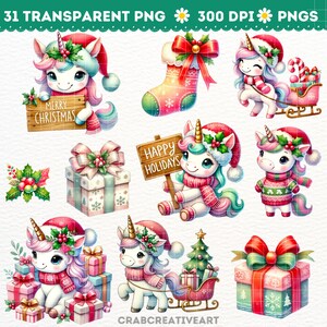 Baby Christmas Unicorn Clipart - Winter Unicorn Clipart - Rainbow ...