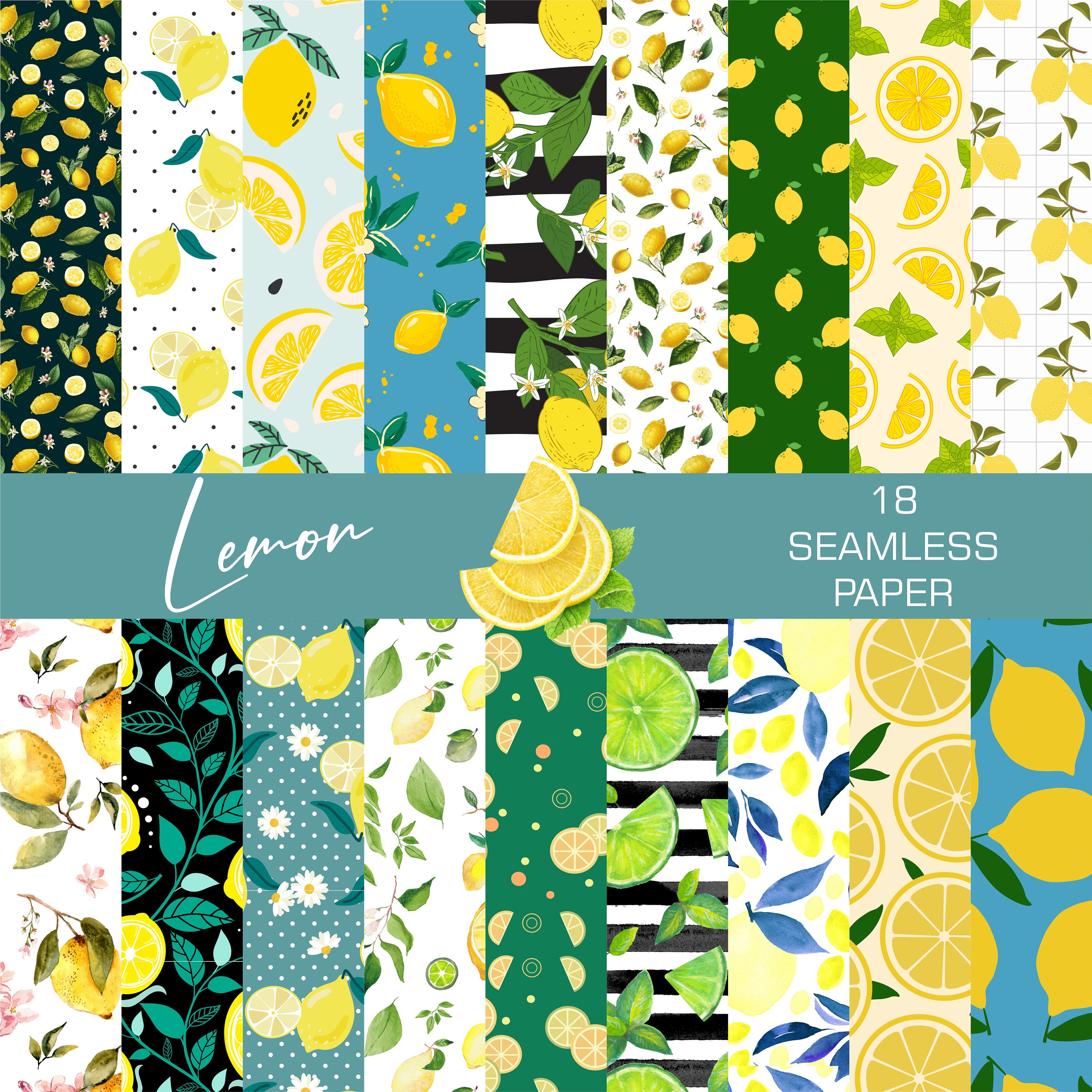 Lemon Seamless Digital Paper Designs Lemon Theme Paper Pack Digital ...