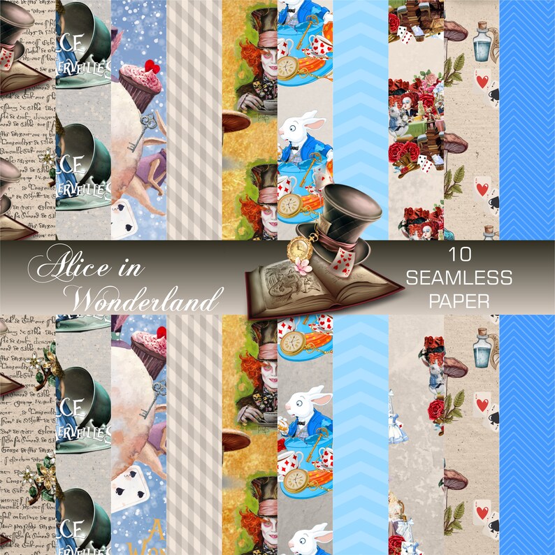 Alice in Wonderland Digital Paper Designs Alice Paper Pack Digital ...