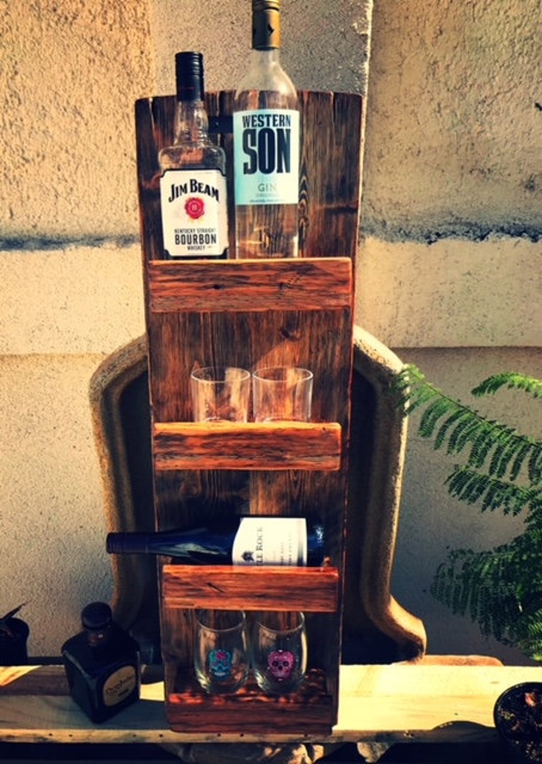 Rustic Wine Rack, 4 Tier Bottle Rack, Ranch Style Wine Rack, Liquor ...