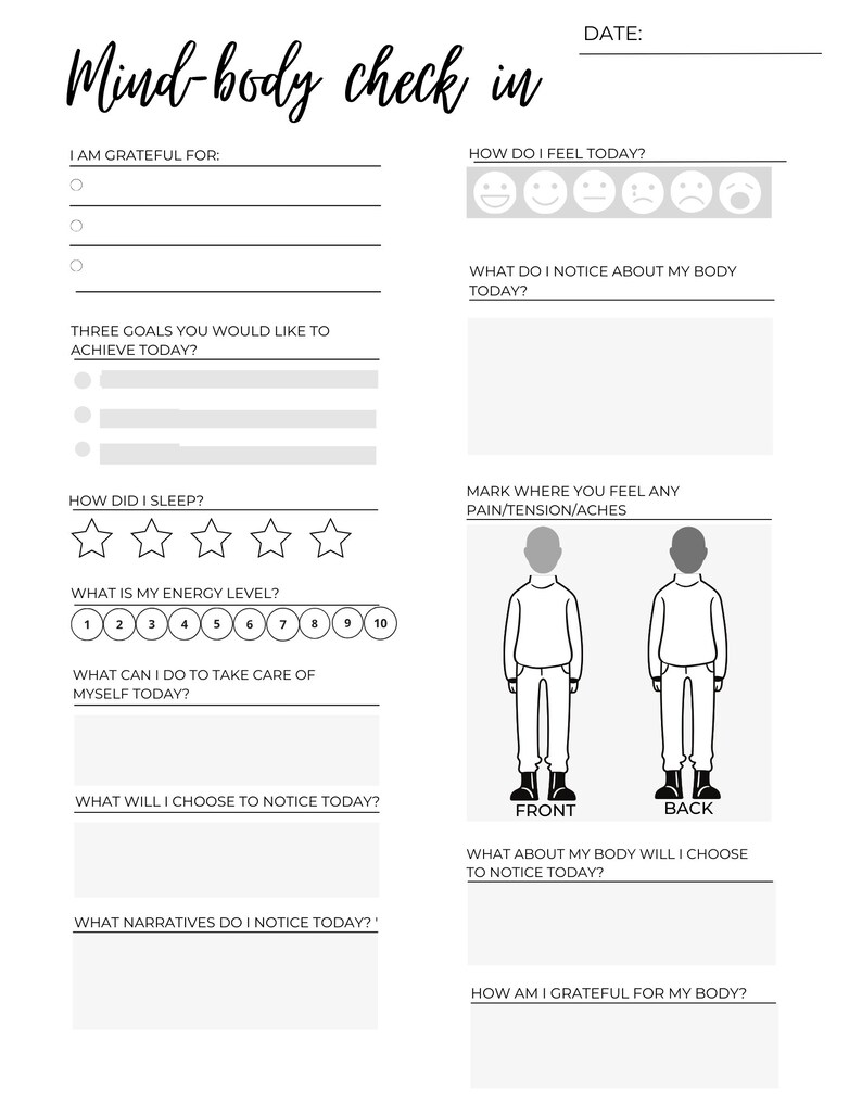 Mind Body Daily Check in Sheet - Etsy