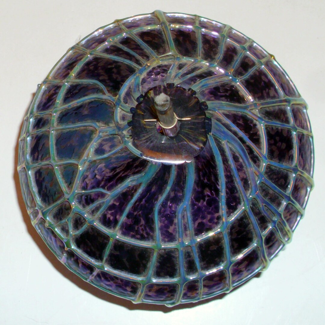 Stuart Abelman Threaded Irisdescent Art Glass Purple Oil Lamp With Wick ...