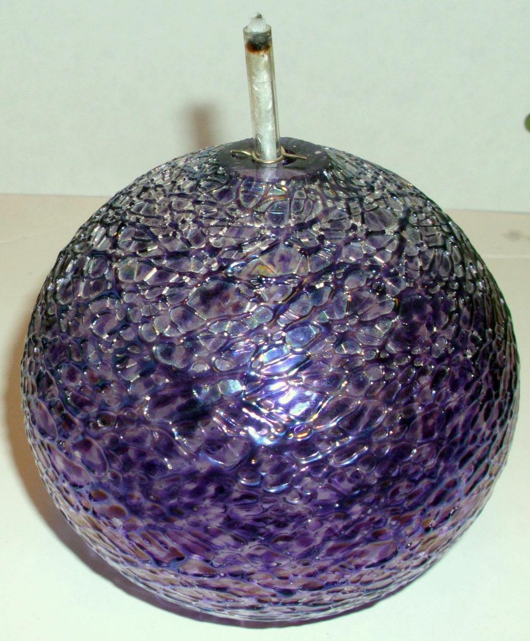 Round Stuart Abelman Irisdescent Art Glass Purple Blue Oil Lamp With ...