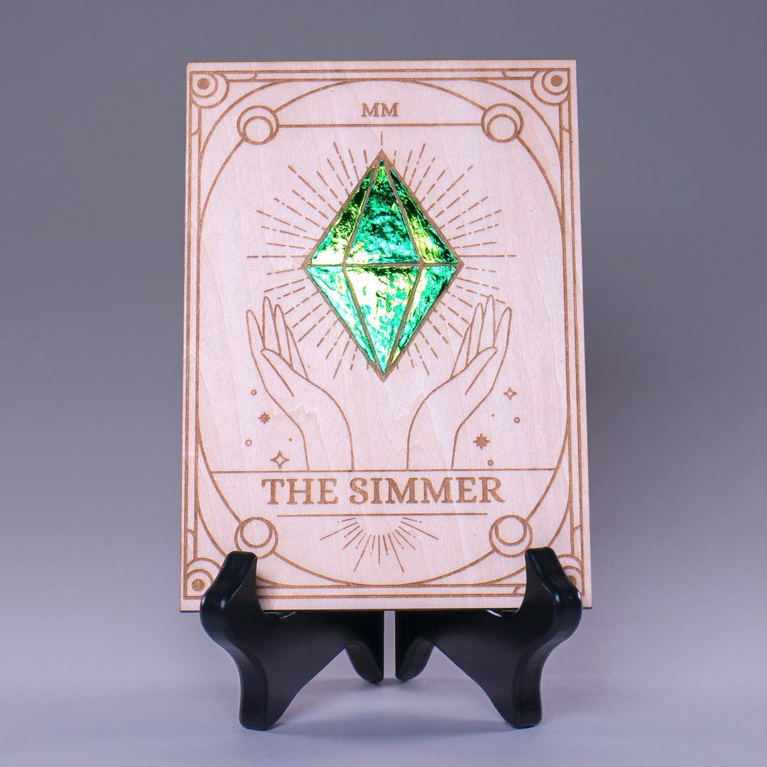 Sims Tarot Card: Laser Engraved Wood Art, Plumbob Gamer Gift - Etsy
