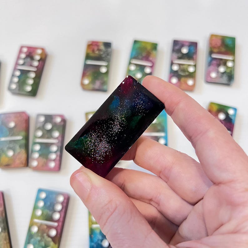Rainbow Resin Dominoes - Tile Game Set - Etsy