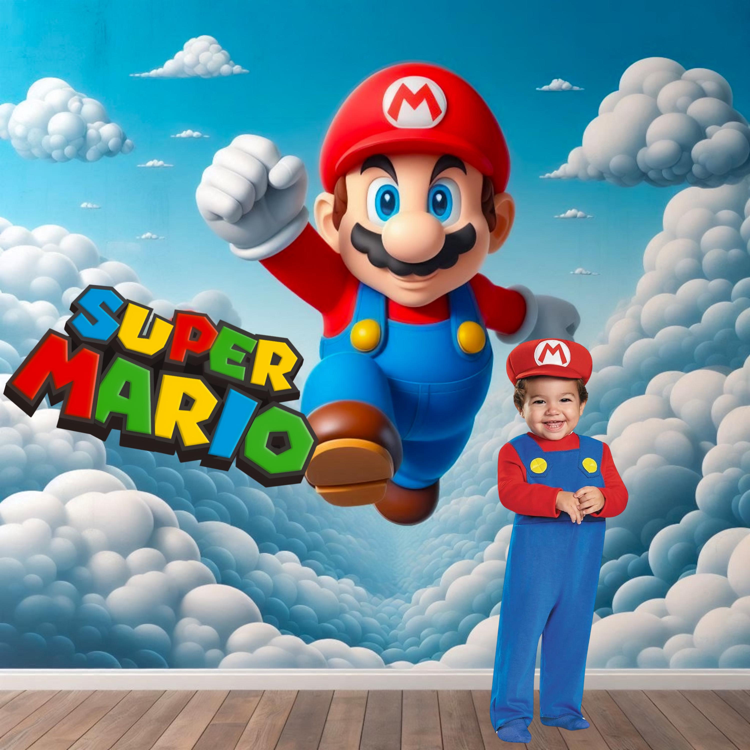 Mario Bros Digital Backdrop Sitting up First Birthday Boy Composite ...