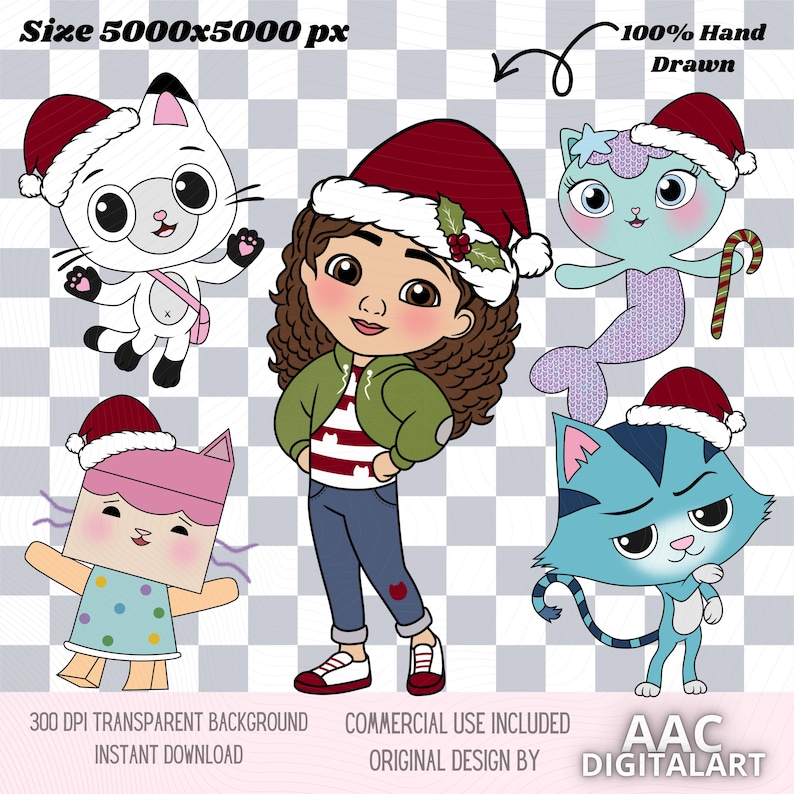 Gabby's Dollhouse Christmas Clipart Bundle | 15 Kawaii Holiday ...