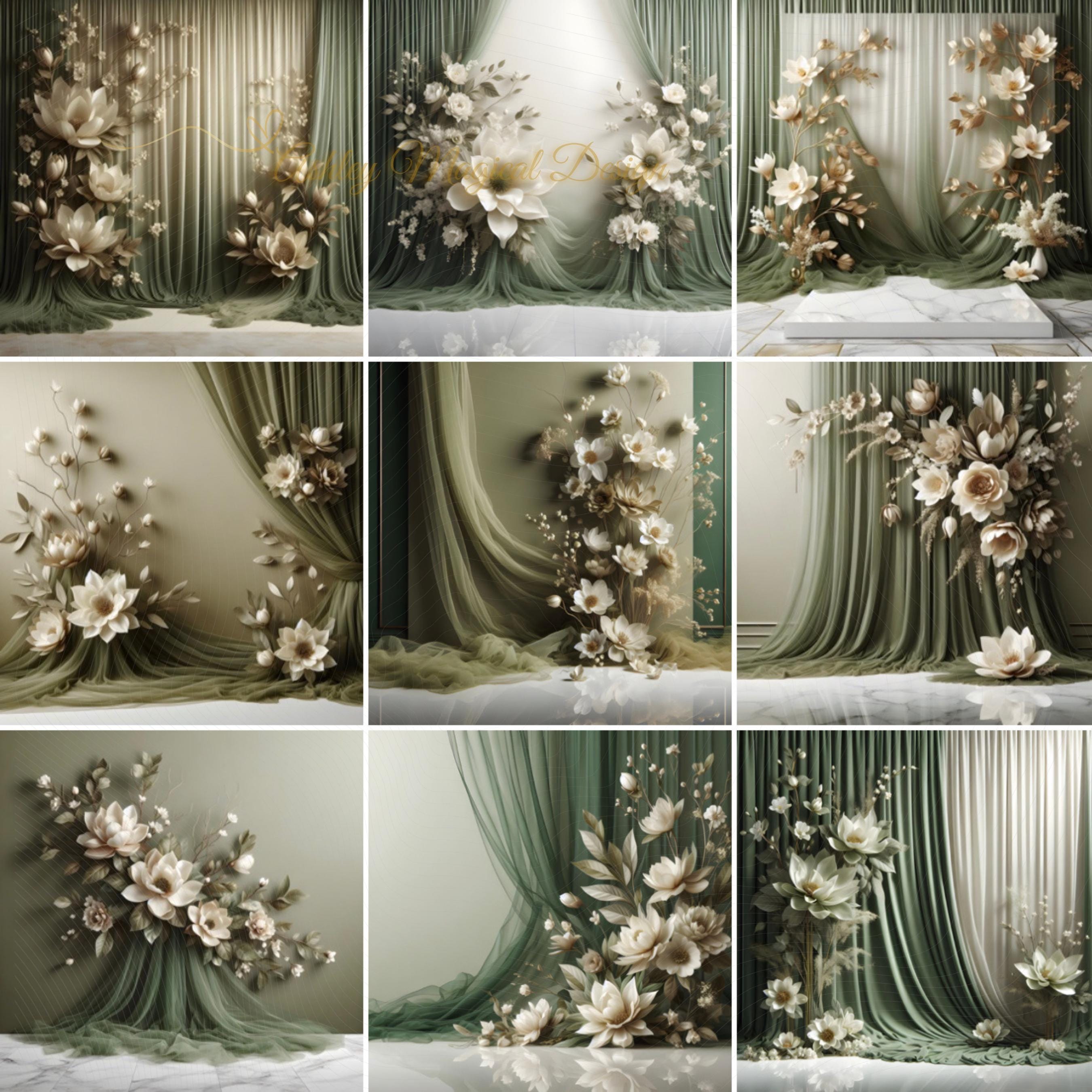 Olive Green Flower Dream Floral Digital Background Maternity Overlays ...