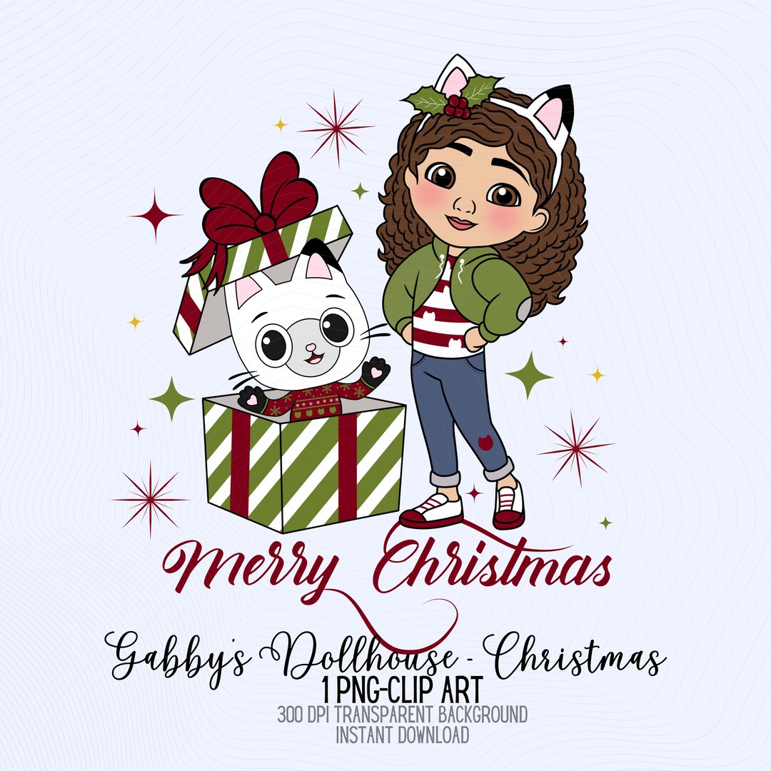 Gabby's Dollhouse Christmas Clipart PNG | Kawaii Holiday Design | Cute Girl & Cat Pandy in Gift ...