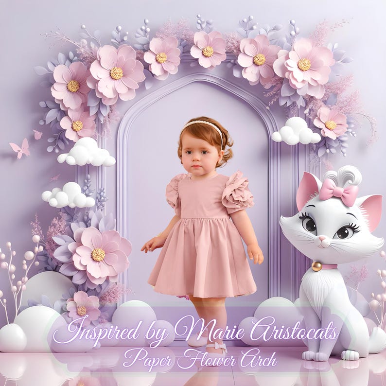 Marie Aristocats Flower Arch, Digital Backdrops, Kids Photography ...