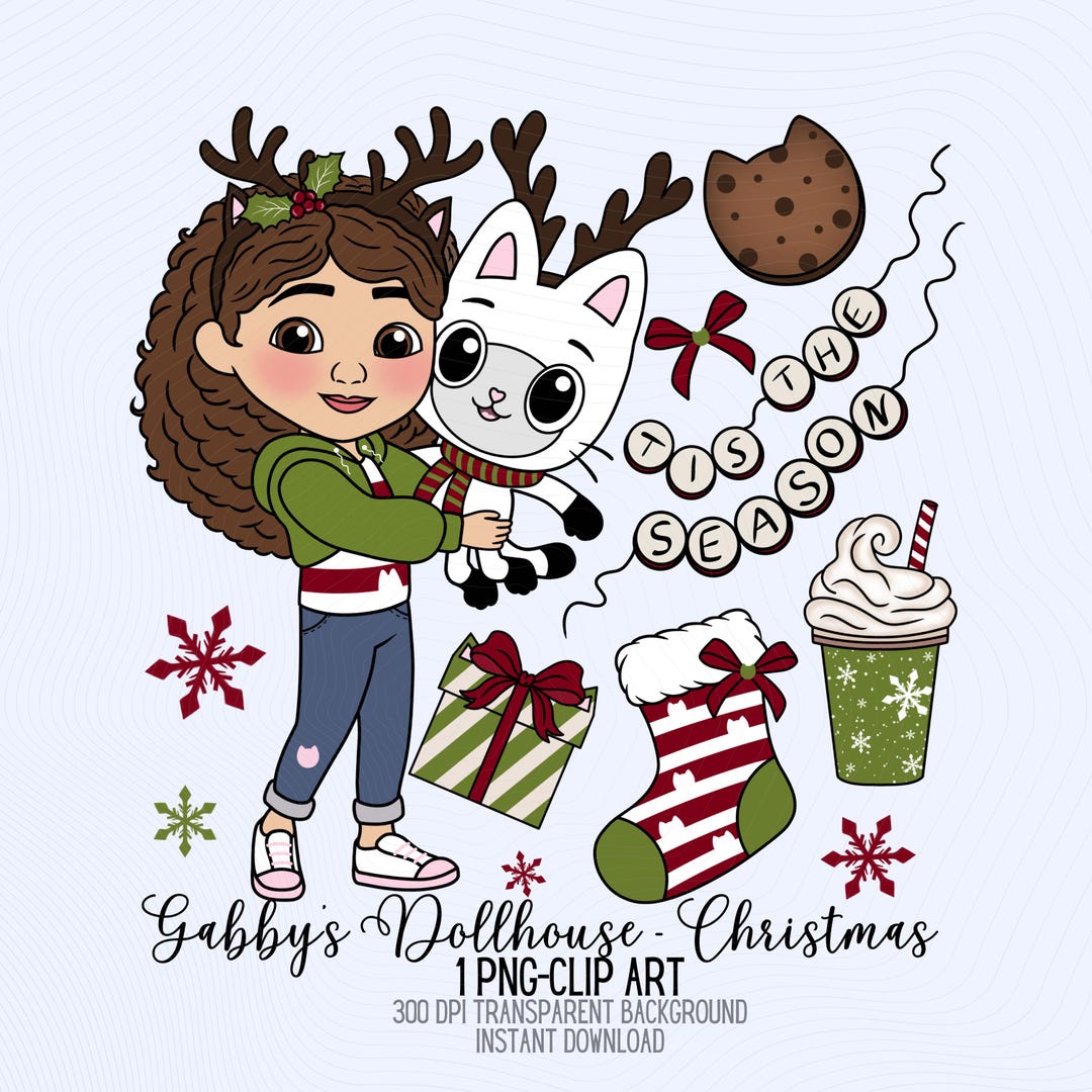 Gabby's Dollhouse Christmas Clipart PNG | Tis the Season Cute Cat Girl ...