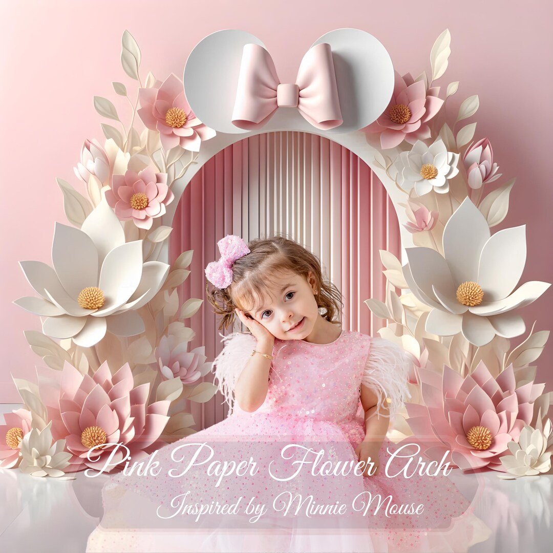 Pink Minnie Mouse Floral Digital Background, Digital Background for ...