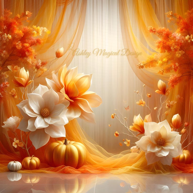 Fall Digital Backdrop, Floral Fall Background , Maternity Portrait ...