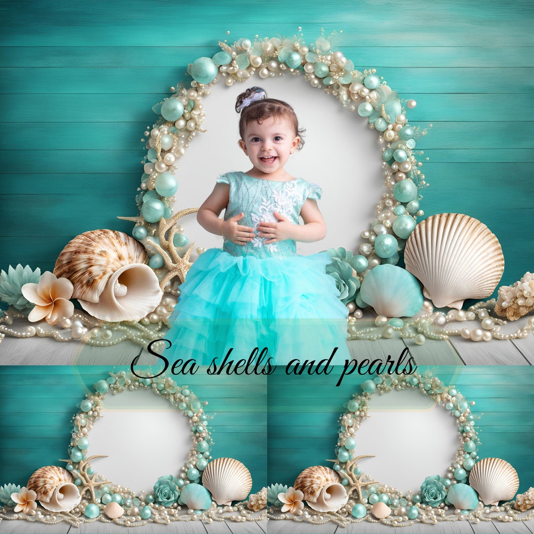 Sea Shells and Pearls,ocean Mermaid Shell Digital Backgrounds, Romantic ...